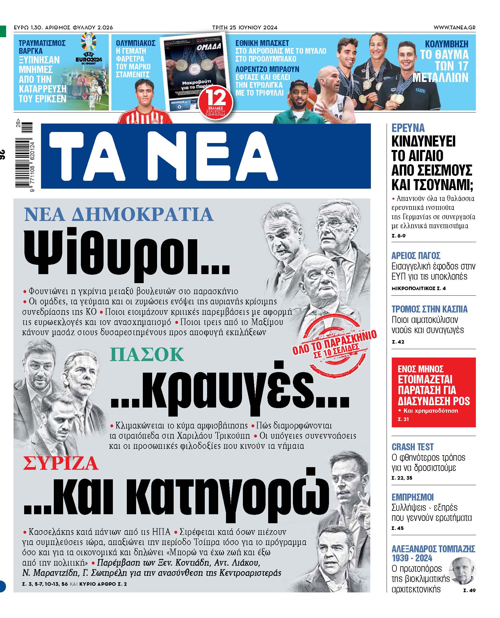 Στα «ΝΕΑ» της Τρίτης: Ψίθυροι… κραυγές… και κατηγορώ - ΤΑ ΝΕΑ