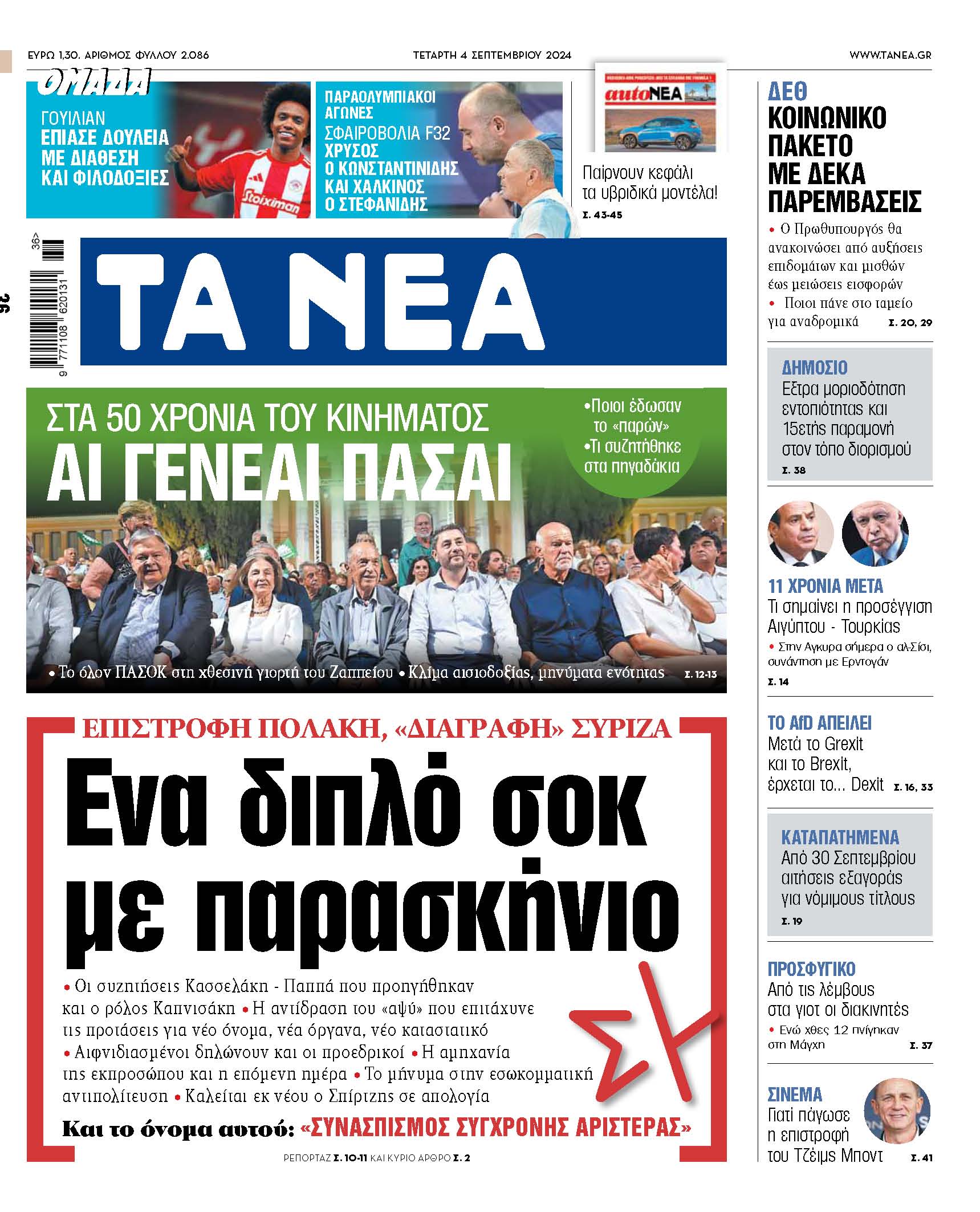 Στα «ΝΕΑ» της Τετάρτης: Ενα διπλό σοκ με παρασκήνιο - ΤΑ ΝΕΑ