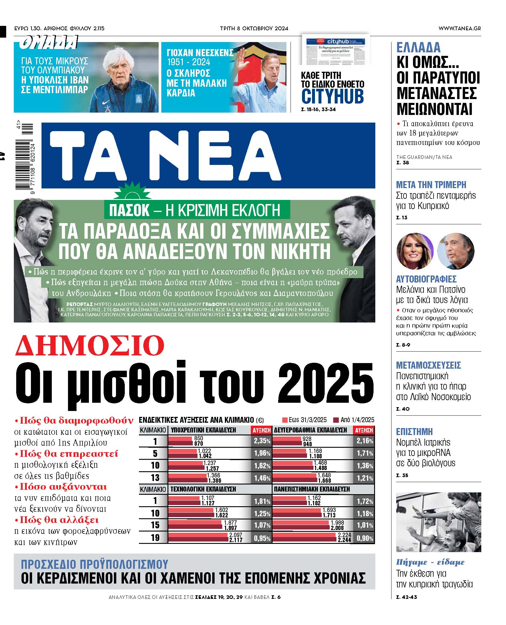 Στα «ΝΕΑ» της Τρίτης: Οι μισθοί του 2025 - ΤΑ ΝΕΑ