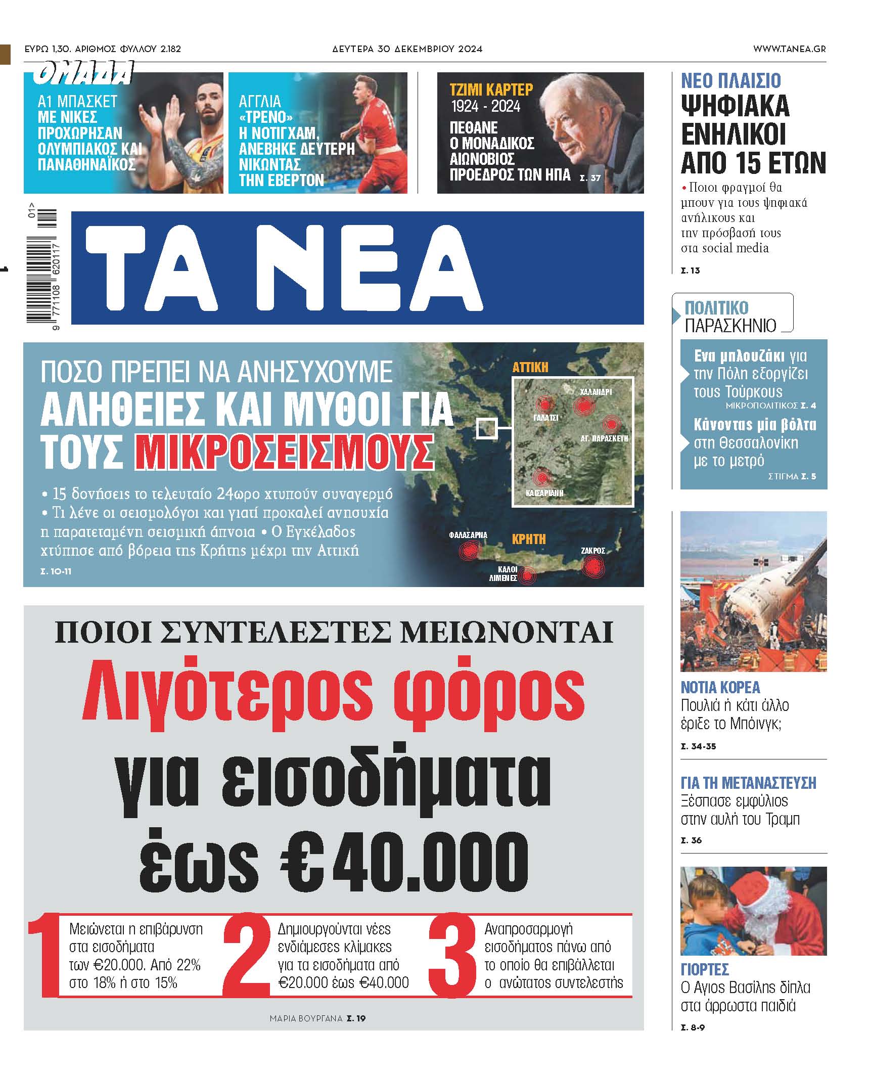 Στα «ΝΕΑ» της Δευτέρας: Λιγότερος φόρος για εισοδήματα έως €40.000 - ΤΑ ΝΕΑ
