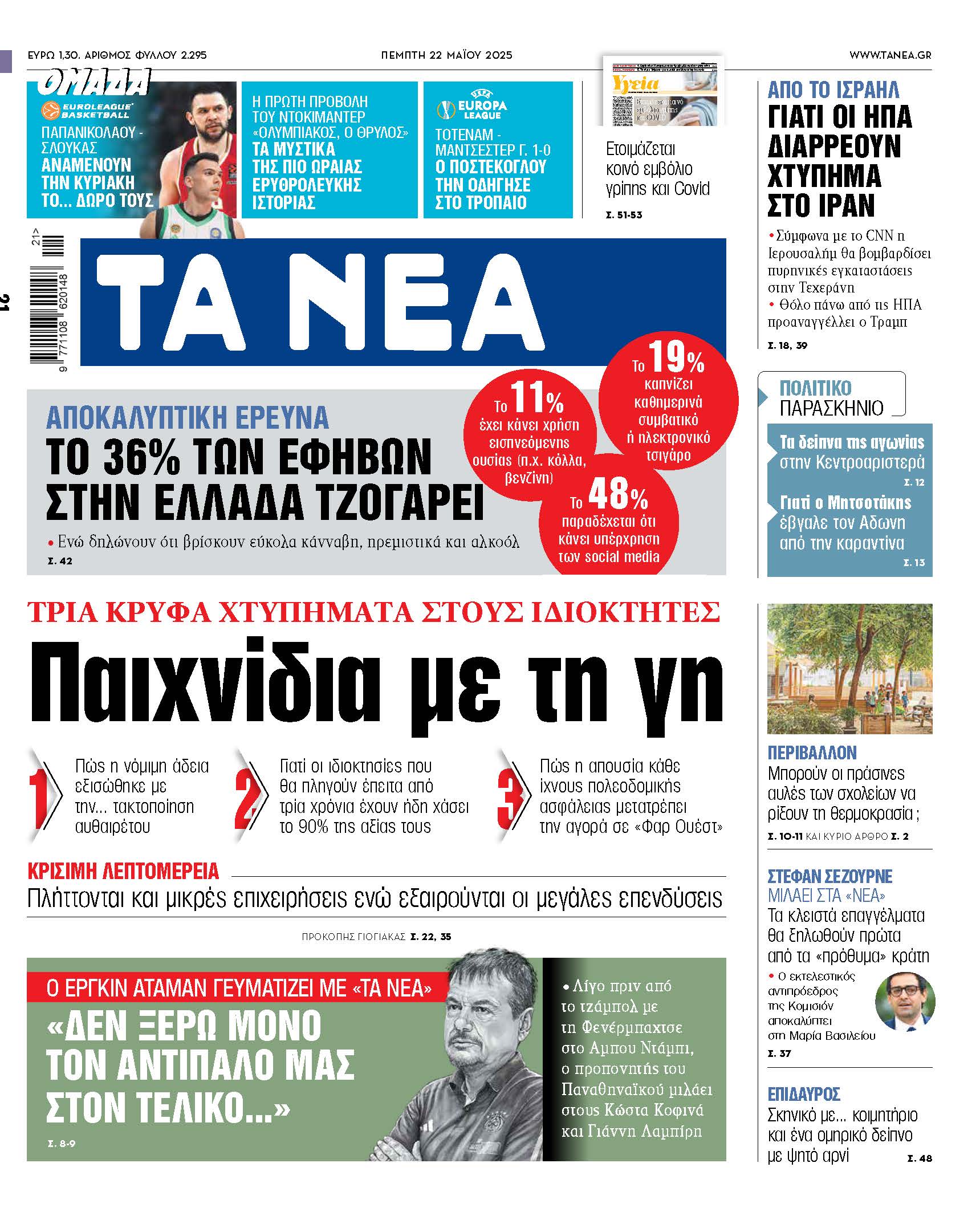 Στα «ΝΕΑ» της Πέμπτης: Παιχνίδια με τη γη - ΤΑ ΝΕΑ